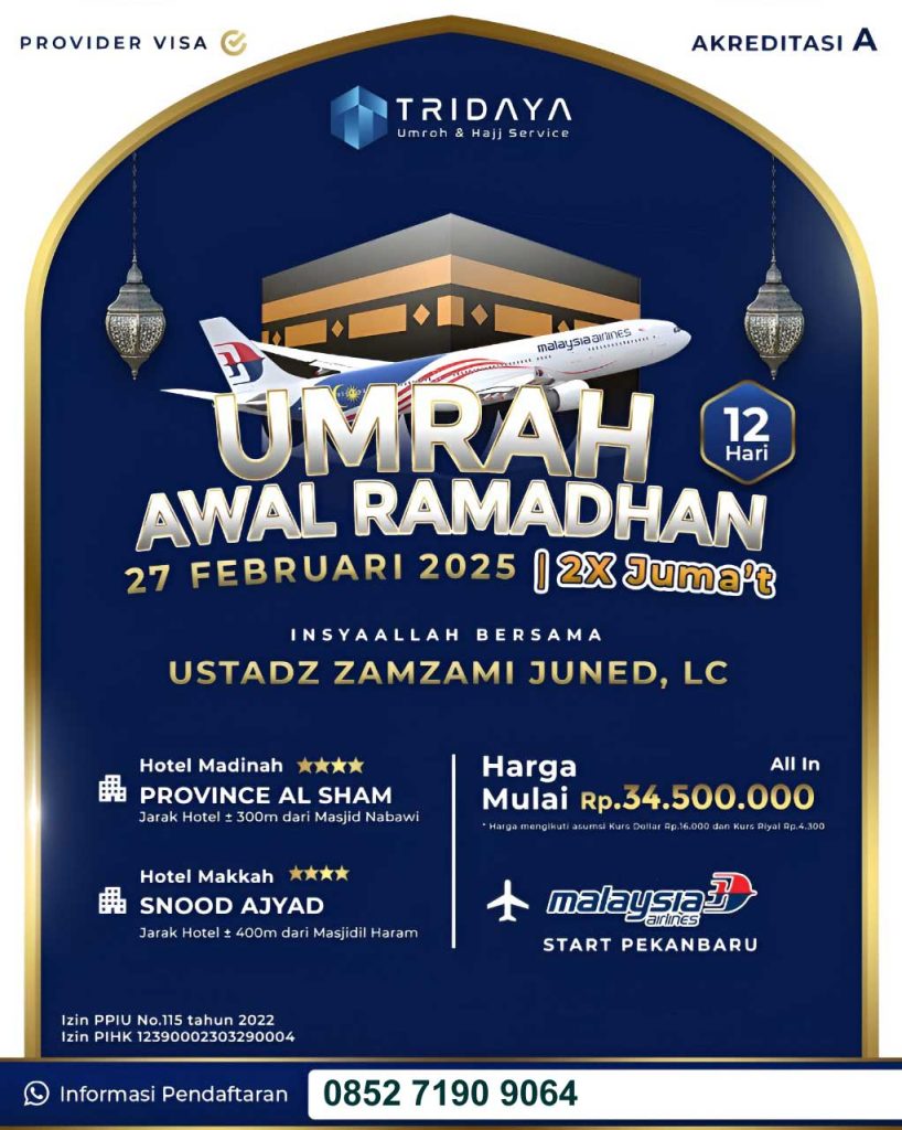 Umroh Awal Ramadhan 2025 Tridaya 1446 H | Riau Airlines